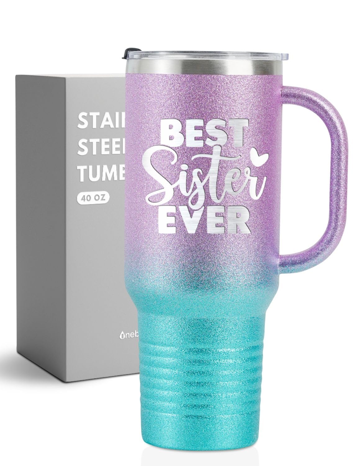 Onebttl Sister Gifts from Sister, 40 oz Insulated Stainless Steel Wine Tumbler with Lid and Straw, Funny gifts for Sis on Mother's Day, Birthday, Christmas, Violet-Blue, Best Sister Ever