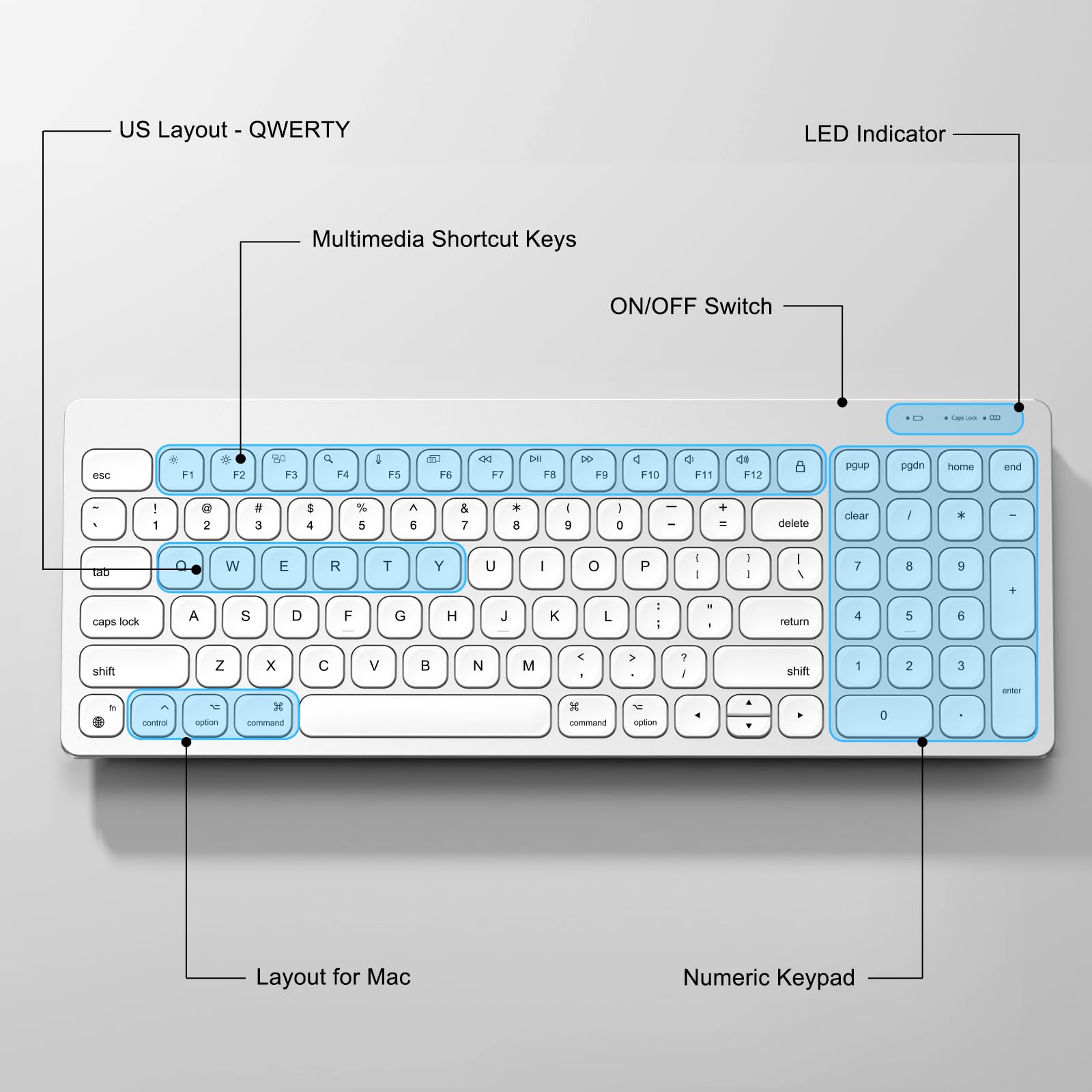 OMOTON Bluetooth Keyboard for Mac, Sleek Design, Quiet Typing, Wireless Keyboard with Numeric Keypad Compatible with MacBook Pro/Air, iMac, Mac Mini/Pro Laptop (Silver)