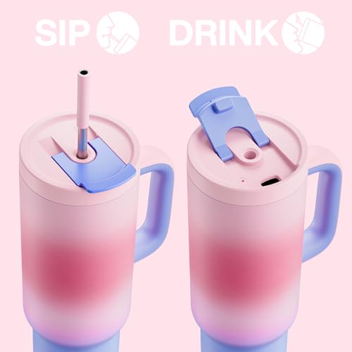 ENCOOL 40 oz Tumbler with Handle and Straw, 100% Leakproof Insulated Tumbler with Lid and Straw, Stainless Steel Travel Mug, Keeps Cold for 34 Hours, Car Cup Holder Friendly (Evening Glow)