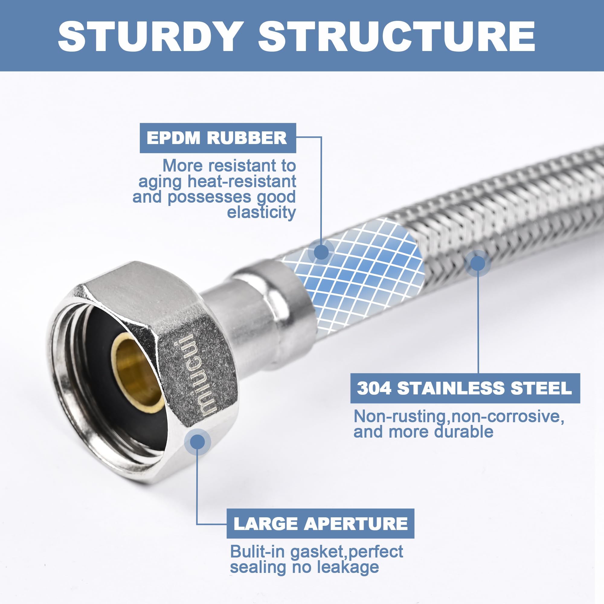 Miucui [4-Pack 24 Inch] 1/2" FIP x 3/8" COMP Faucet Supply Lines, Bathroom Faucet Hose Connector, 304 Stainless Steel Braided Water Supply Line
