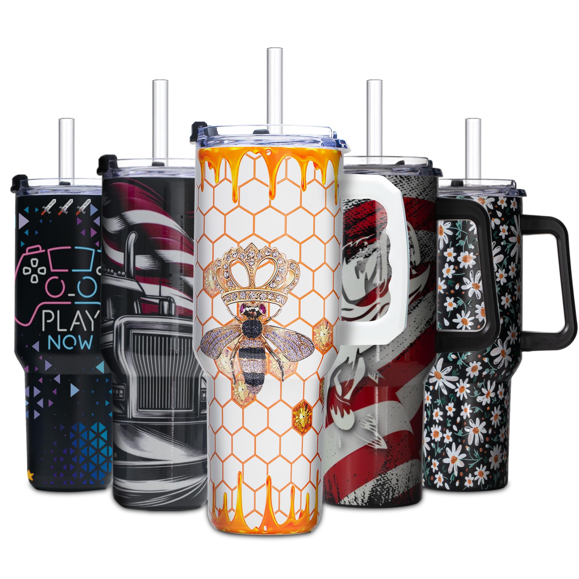 Gome Queen Bee 40 oz Tumbler with Handle - Stainless Steel Cup with Straw - Insulated Coffee Mug with Lid - Queen Bee Birthday Gifts for Women - Hand Wash Only
