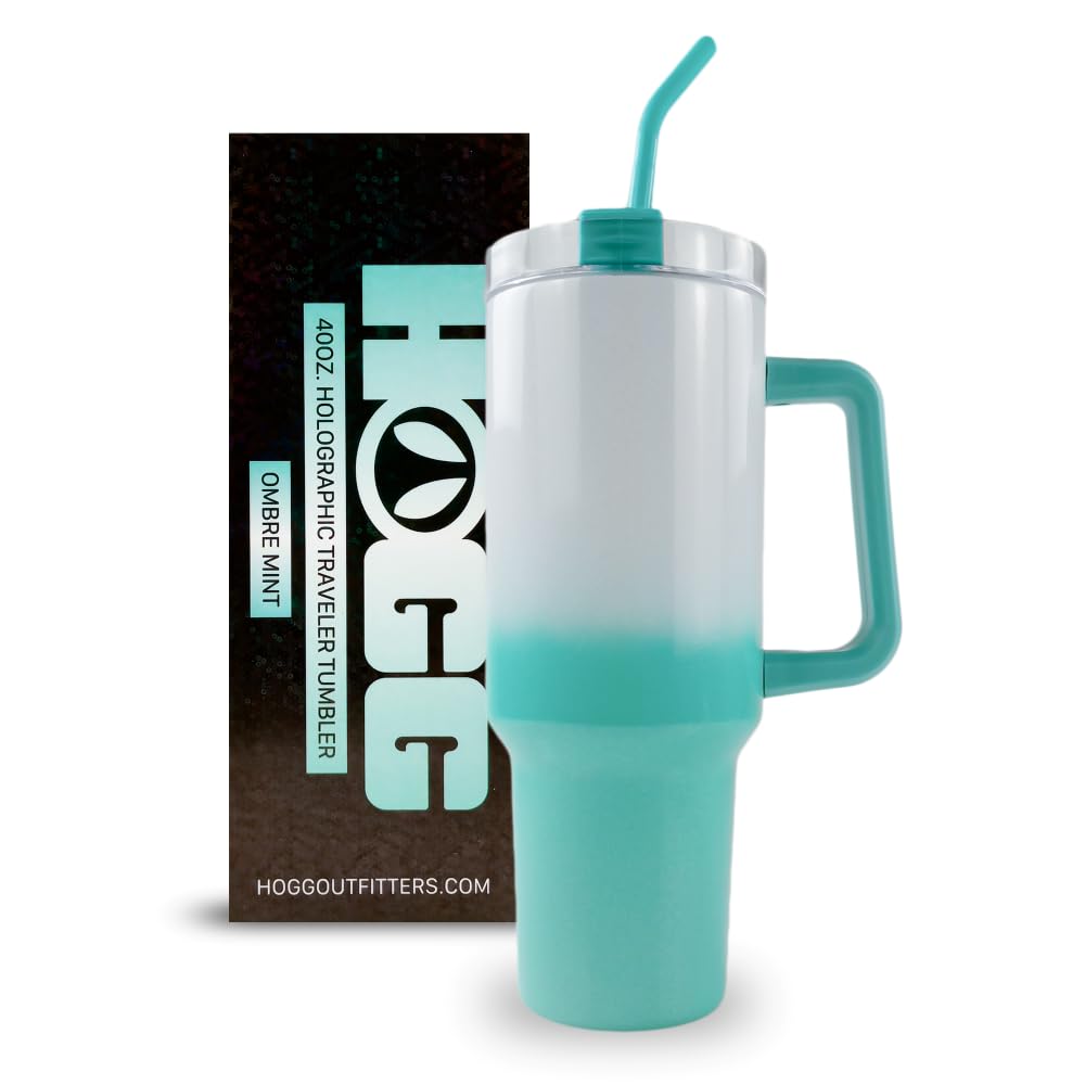 Hogg 40oz Sublimation Tumbler Holographic Traveler - Ombre Mint Shimmer, Blank Sublimation Tumblers with Handle, Bulk Tumblers with Lids, Straws, Removable Handle, 40 oz Sublimation Tumbler