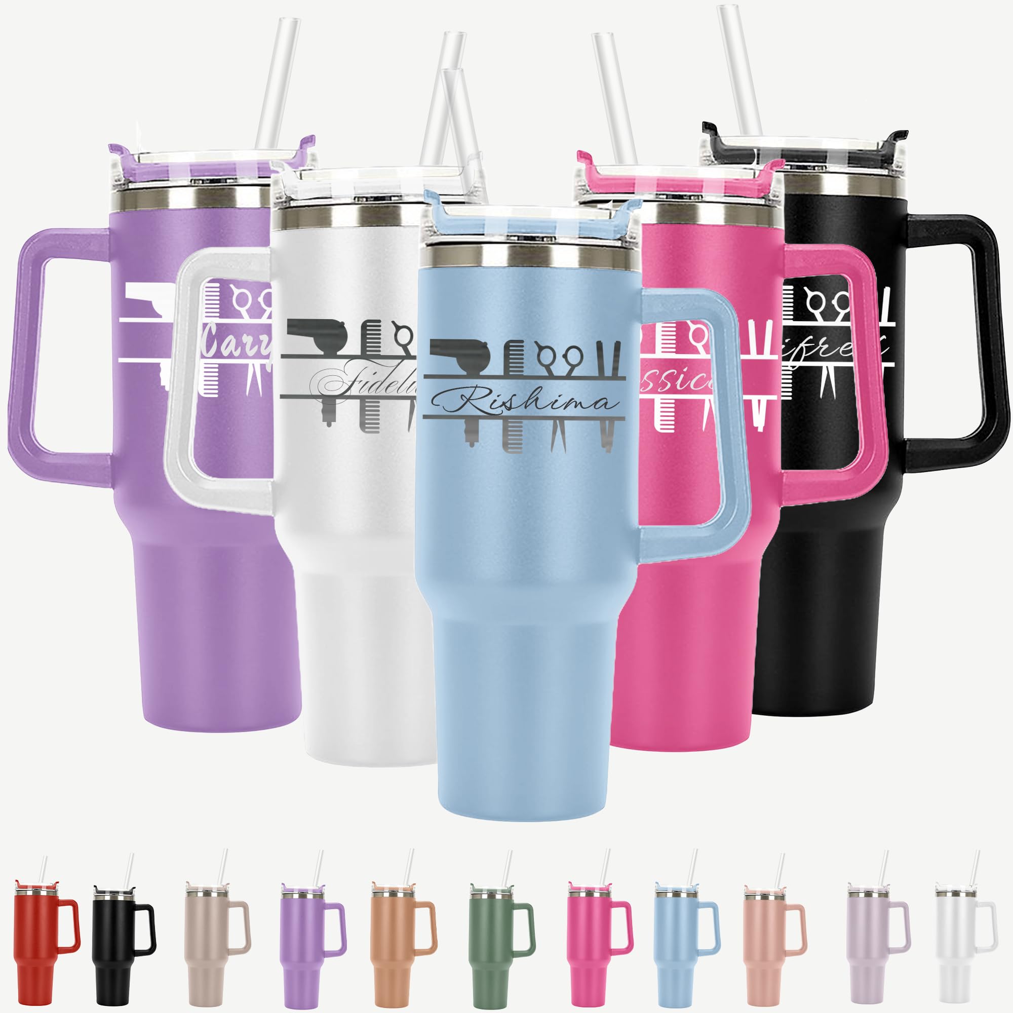 LifGif Babershop Personalized Tumbler 40 oz Laser Engraved, Insulated Cup with Handle, Lid and Straw, Custom Tumbler Hair Stylist Graduation Gift for Men Women Friend Stainless Steel Coffee Cup