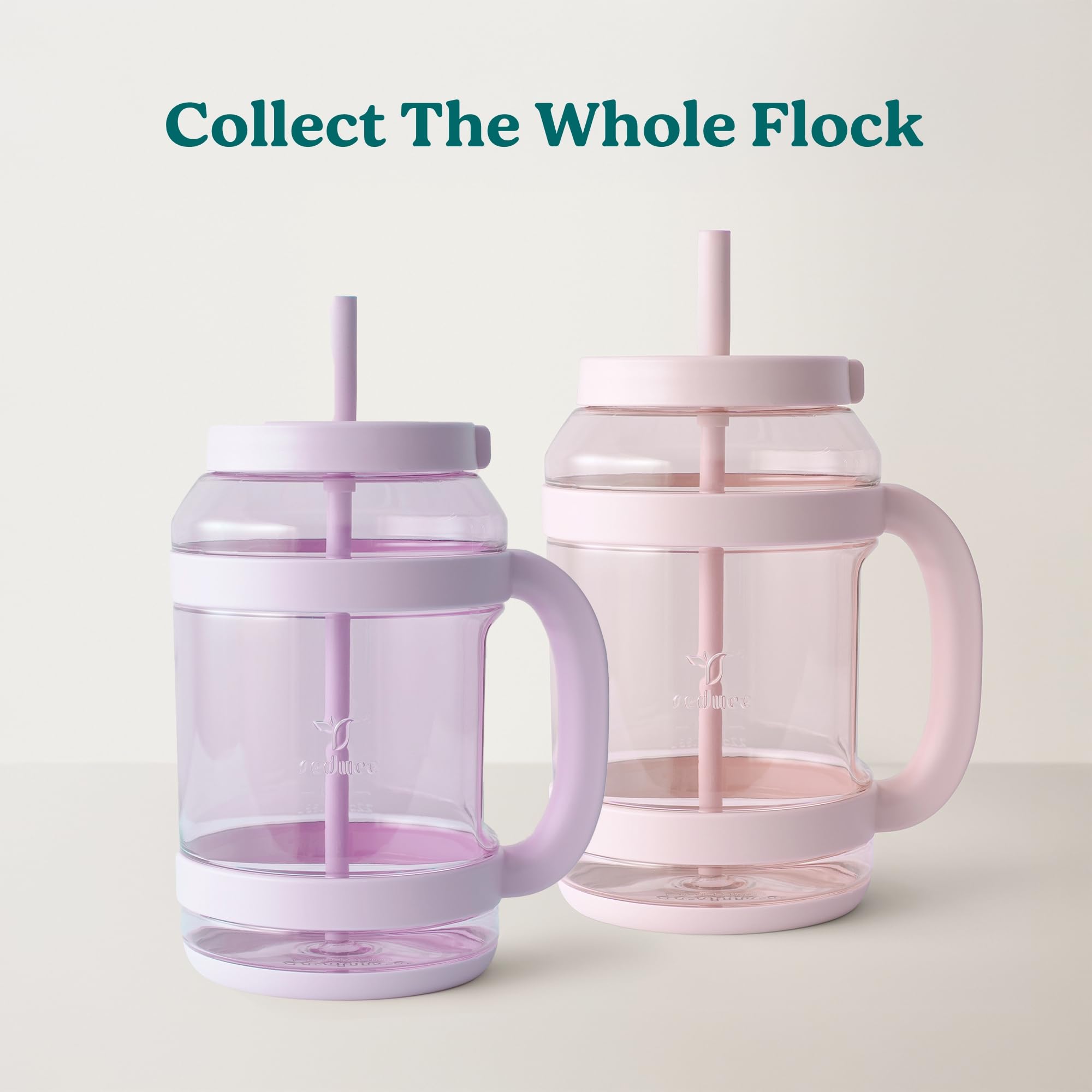 Reduce WaterDay 80 oz Water Jug with Time/Ounce Markings - Spill-Proof Straw, Durable Tritan - Big Water Bottle for Daily Hydration - Dishwasher Safe, Clear & Easy to Clean, Lilac Bud