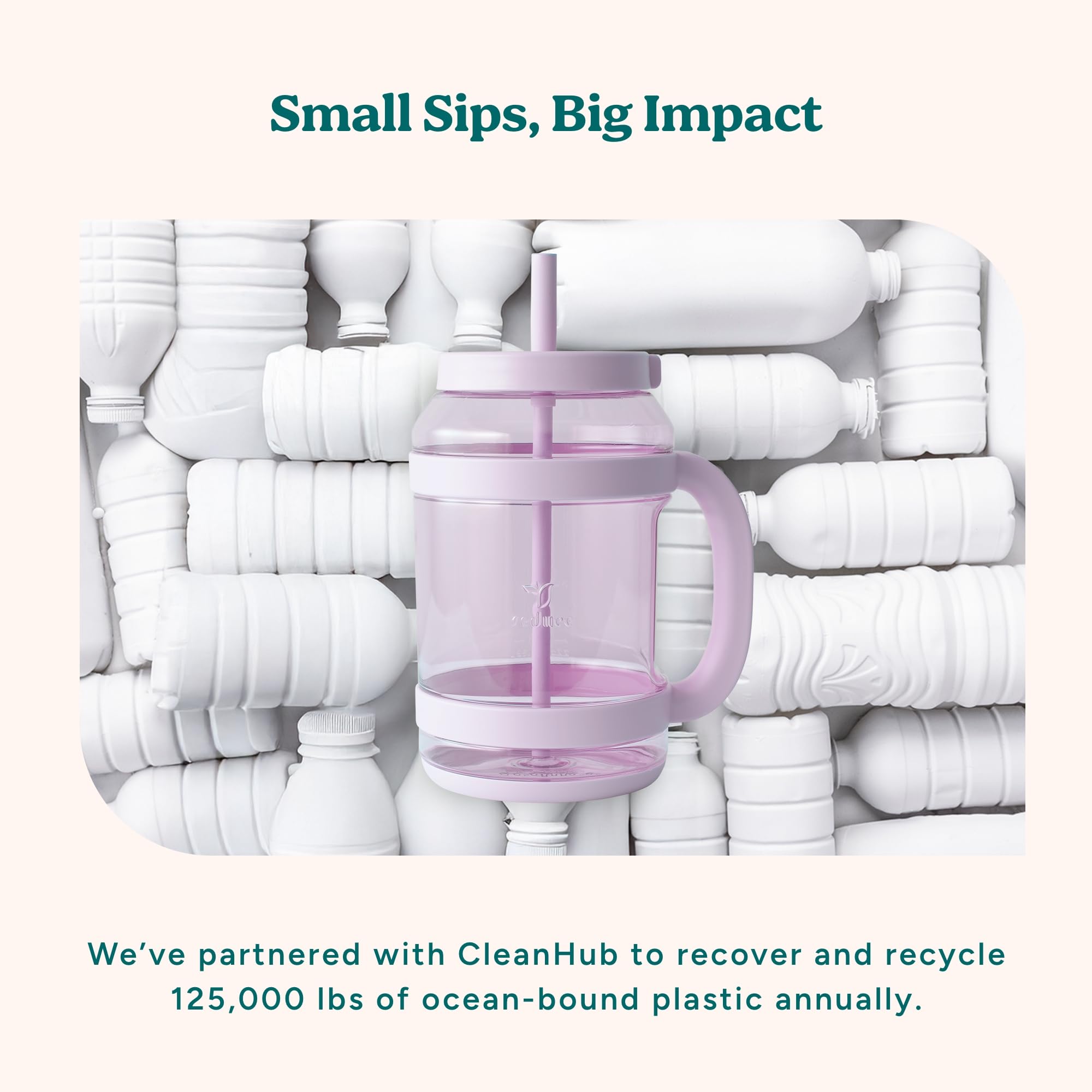 Reduce WaterDay 80 oz Water Jug with Time/Ounce Markings - Spill-Proof Straw, Durable Tritan - Big Water Bottle for Daily Hydration - Dishwasher Safe, Clear & Easy to Clean, Lilac Bud