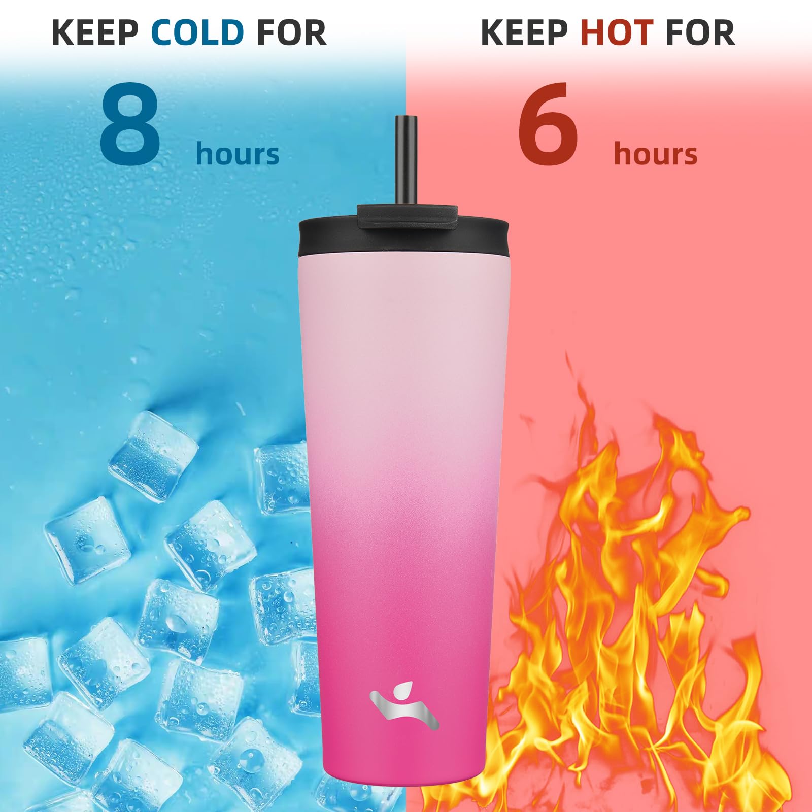 Konokyo 26 OZ Insulated Tumbler with Lid and 2 Straws Stainless Steel Water Bottle Vacuum Travel Mug Coffee Cup,Cherry