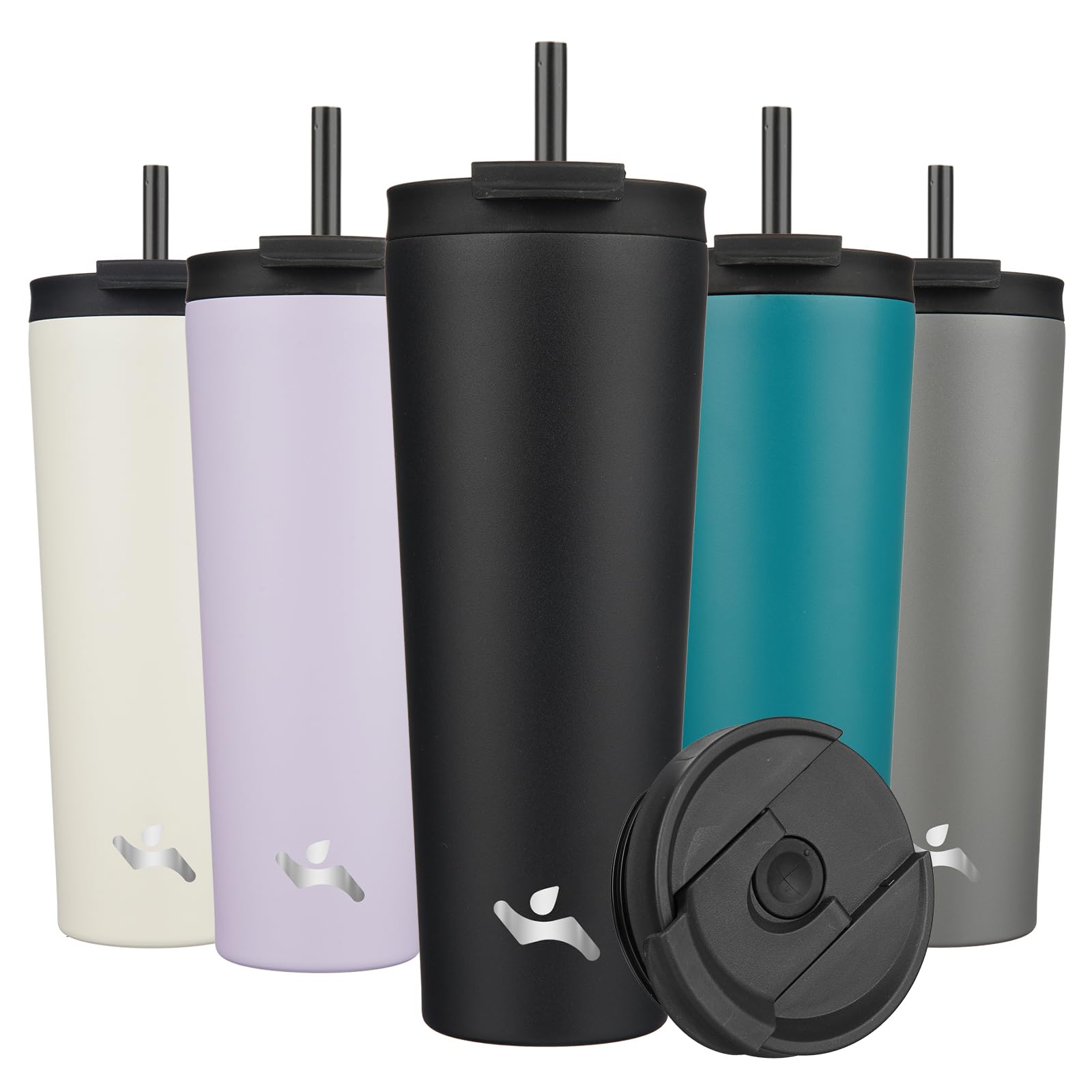 Konokyo 26 OZ Insulated Tumbler with Lid and 2 Straws Stainless Steel Water Bottle Vacuum Travel Mug Coffee Cup,Black