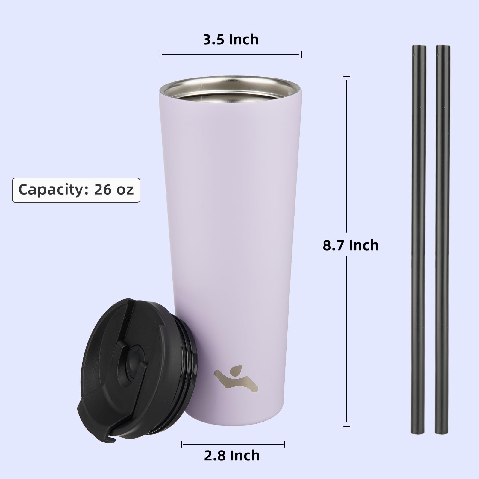 Konokyo 26 OZ Insulated Tumbler with Lid and 2 Straws Stainless Steel Water Bottle Vacuum Travel Mug Coffee Cup,Blue