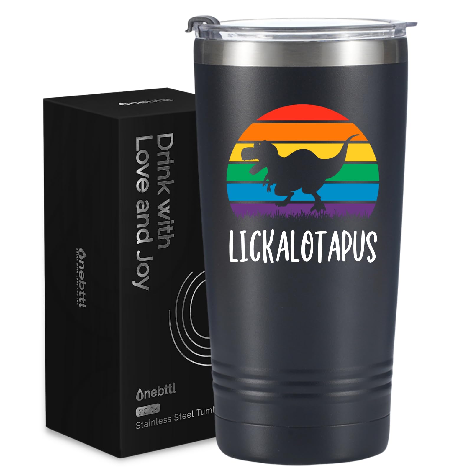 Onebttl Lesbian Gifts, LGBTQ Gifts for Pride Month, Insulated 20oz Stainless Steel Tumbler with Straw, Brush, Lid, Gift Box Included, Lickalotapus…