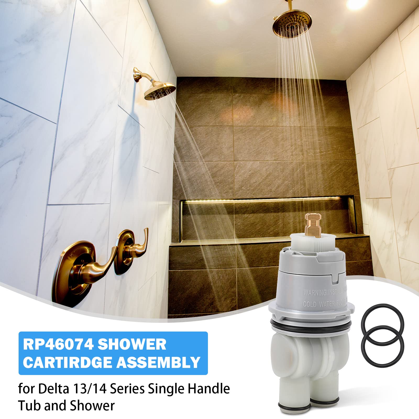 RP46074 Delta Shower Cartridge Replacement for Delta 13/14 Series Single Handle Bath Tub Shower Faucet Universal Delta Shower Valve Cartridge Replacement Parts Repair Kit with RP22734 Bonnet Nut