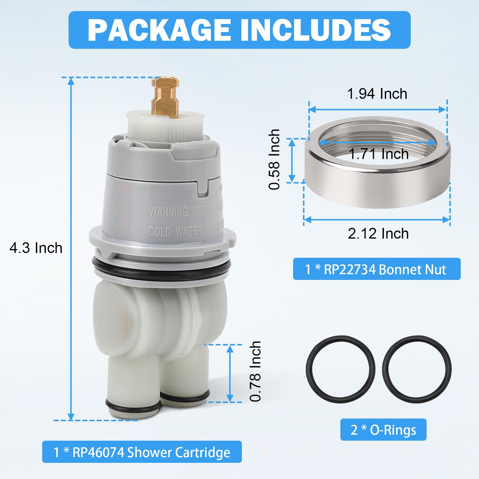 RP46074 Delta Shower Cartridge Replacement for Delta 13/14 Series Single Handle Bath Tub Shower Faucet Universal Delta Shower Valve Cartridge Replacement Parts Repair Kit with RP22734 Bonnet Nut