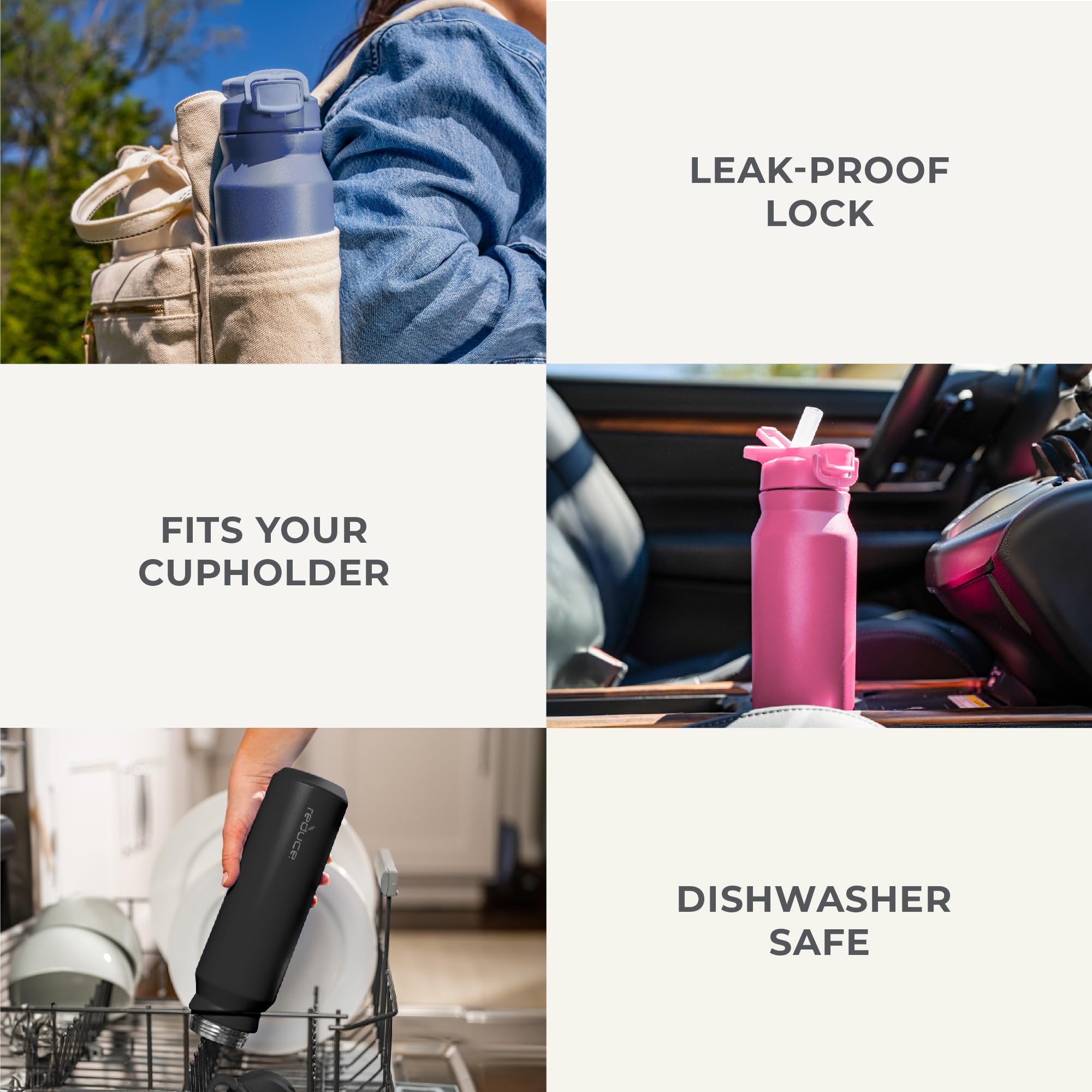 REDUCE 32 oz Hydrate Pro Stainless Steel Insulated Water Bottle - Flip Top Leak-Proof Lid, Dishwasher Safe, BPA-Free, Dual Wall Vacuum, Keeps Drinks Cold for 48 Hrs, Cup Holder Friendly - Glacier