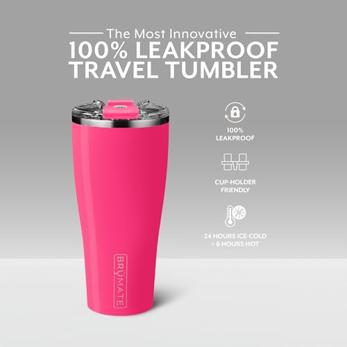 BrüMate Nav XL 32oz 100% Leak Proof Insulated Travel Tumbler with Magnetic BevLock™ Lid - Double Wall Cup-Holder Friendly Stainless Steel Mug (Neon Pink)