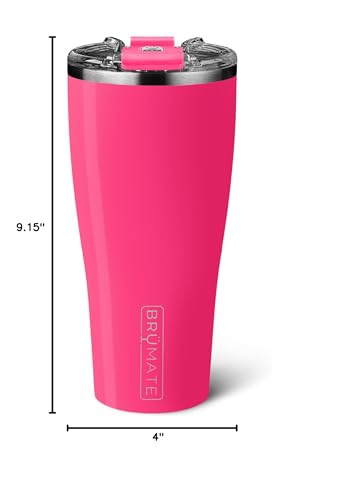BrüMate Nav XL 32oz 100% Leak Proof Insulated Travel Tumbler with Magnetic BevLock™ Lid - Double Wall Cup-Holder Friendly Stainless Steel Mug (Neon Pink)