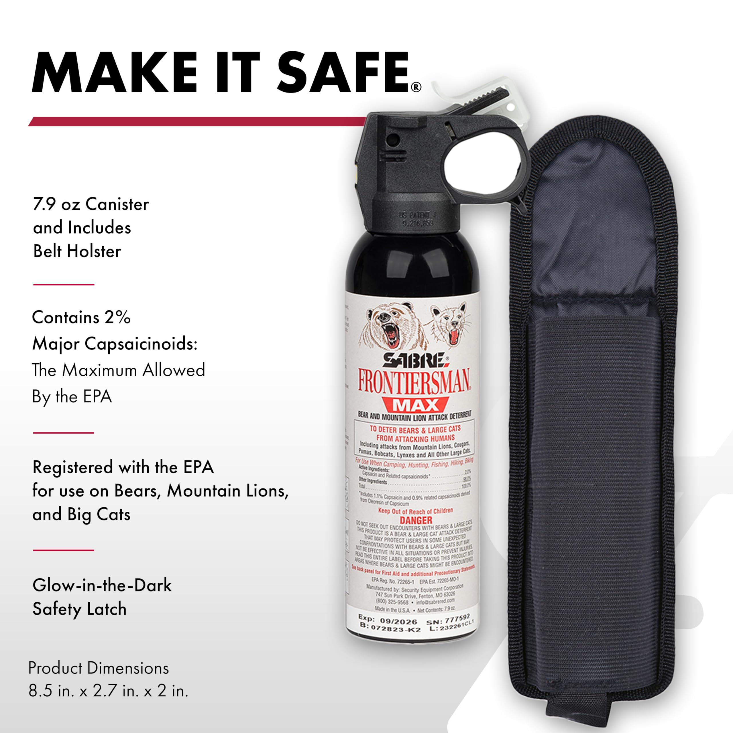 SABRE Frontiersman MAX 7.9 fl oz. Bear & Mountain Lion Attack Deterrent, Up to 40 ft Range, Contains 2% Major Capsaicinoids, Safer for You, Animals & The Environment, Glow-in-The-Dark Safety