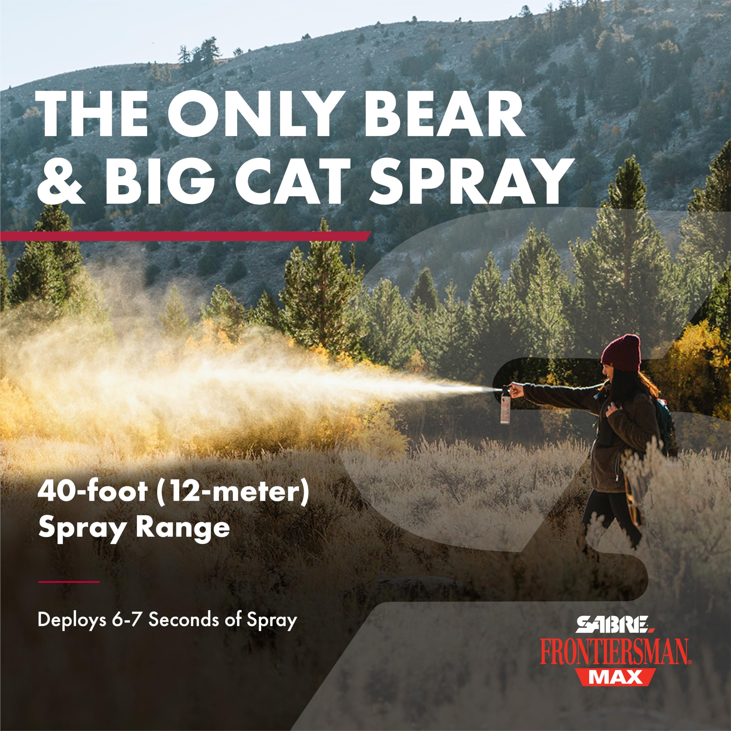 SABRE Frontiersman MAX 7.9 fl oz. Bear & Mountain Lion Attack Deterrent, Up to 40 ft Range, Contains 2% Major Capsaicinoids, Safer for You, Animals & The Environment, Glow-in-The-Dark Safety