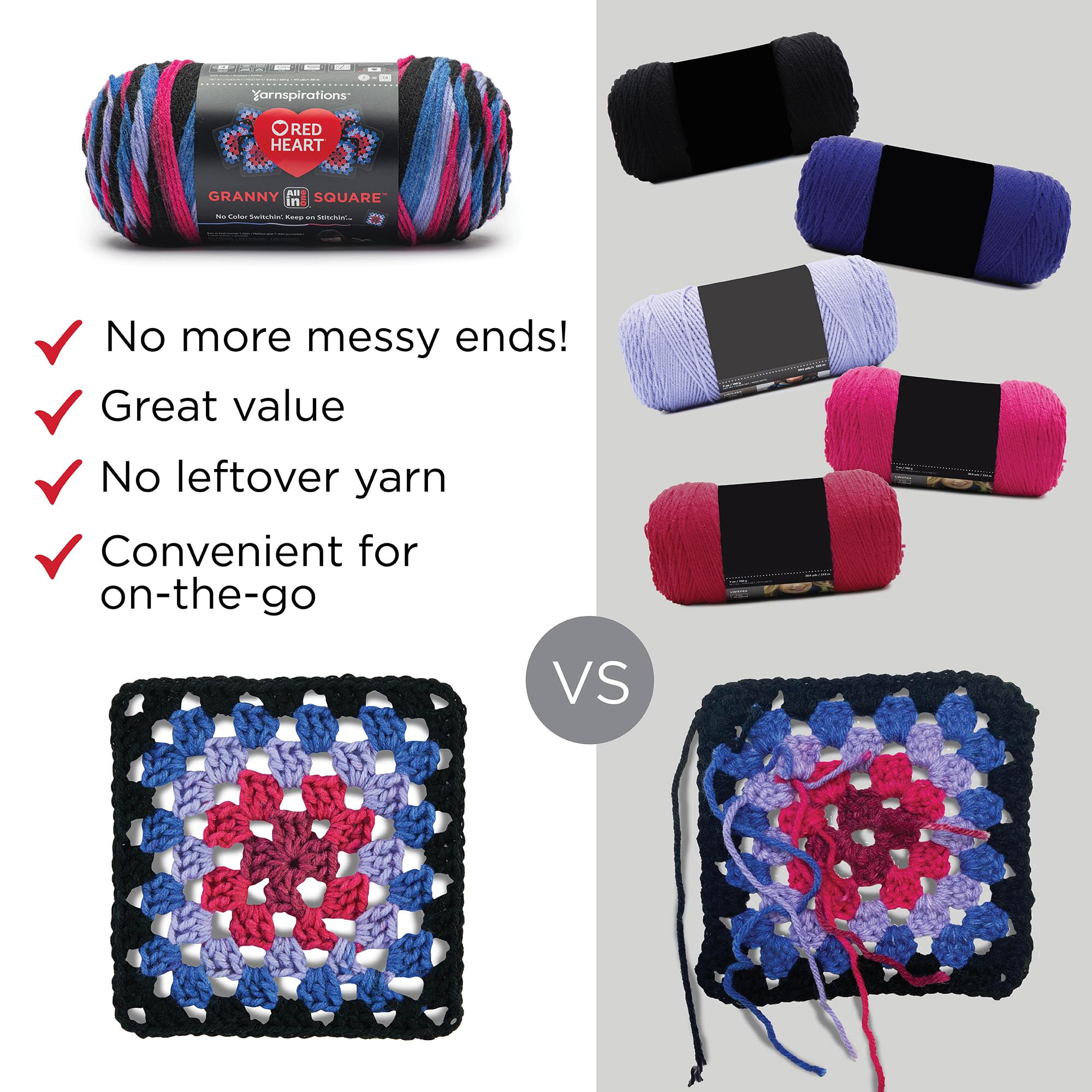 Red Heart All in One Granny Square Aran - Lily PAD Yarn - 3 Pack of 250g/8.8oz - 100% Acrylic - #4 Worsted (Medium) - 381m/417Yards - for Knitting, Crochet and Amigurumi