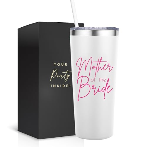 Your Dream Party Shop Mother of the Bride Tumbler, 22oz - Stainless Steel Insulated Wine Cup with Lid and Straw - Mother of the Bride Gifts From Daughter