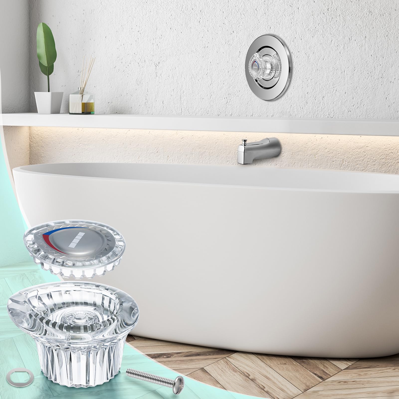 Enhon 2 Pack Shower Knob Handle Kit Compatible with Moen 96797 Chateau Collection, Replacement Faucet Handle Kit for Bathroom Tub and Shower, Include Screws, Chrome Knob Insert