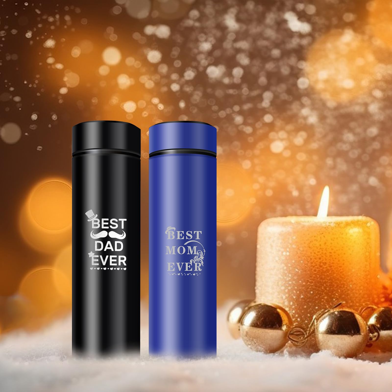 Wedding Engagement Gifts for Her/Him - Valentines Anniversary Christmas Couples Gift Set, 15oz Travel Vacuum Tumbler For Husband Wife - Insulated Bottle Gift For Bride Groom (Best Dad & Best Mom)
