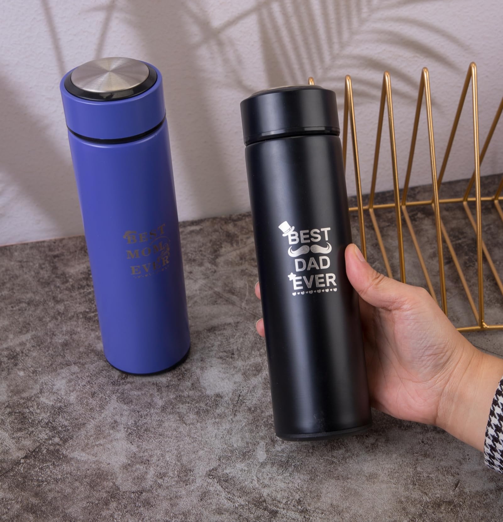Wedding Engagement Gifts for Her/Him - Valentines Anniversary Christmas Couples Gift Set, 15oz Travel Vacuum Tumbler For Husband Wife - Insulated Bottle Gift For Bride Groom (Best Dad & Best Mom)