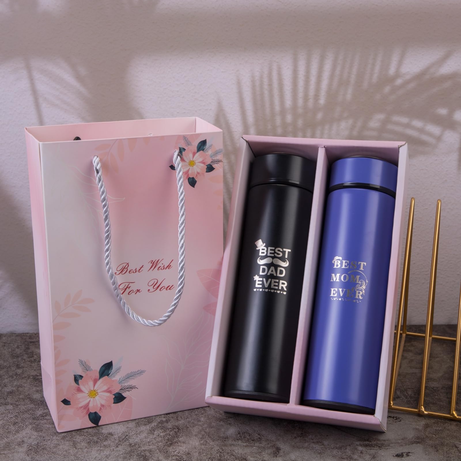 Wedding Engagement Gifts for Her/Him - Valentines Anniversary Christmas Couples Gift Set, 15oz Travel Vacuum Tumbler For Husband Wife - Insulated Bottle Gift For Bride Groom (Best Dad & Best Mom)