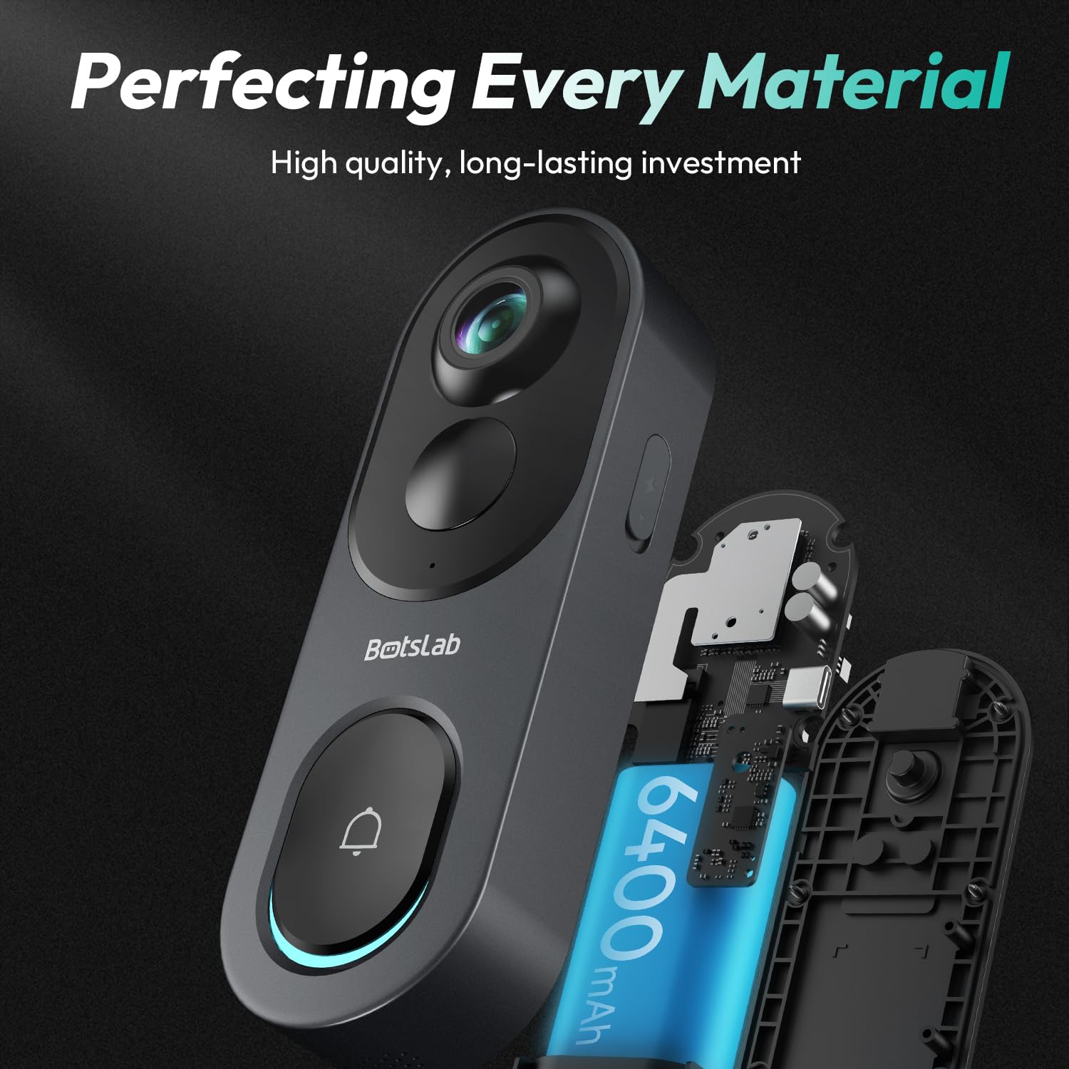 BOTSLAB Video Doorbell Camera,No Monthly Fee,5MP Wireless Doorbell Camera,Head-to-Toe&180° View,Battery Powered,AI&PIR Detection,VR Mode,HDR,2-Way Talk,2.4&5GHz WiFi,Easy to Install