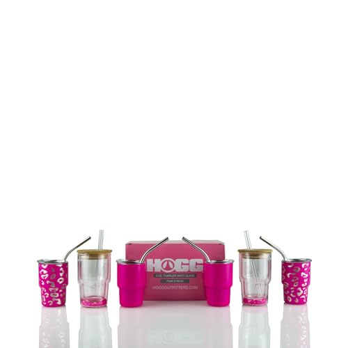 Hogg 3oz Sublimatable Tumbler Shot Glasses with lid and stainless straw (6 Pack), DIY, Customizable, Reusable, Double Wall Insulated, Sublimation Tumblers (Pink)