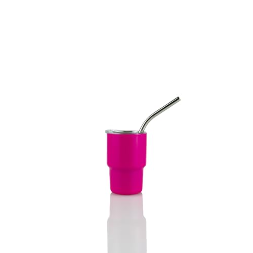 Hogg 3oz Sublimatable Tumbler Shot Glasses with lid and stainless straw (6 Pack), DIY, Customizable, Reusable, Double Wall Insulated, Sublimation Tumblers (Pink)