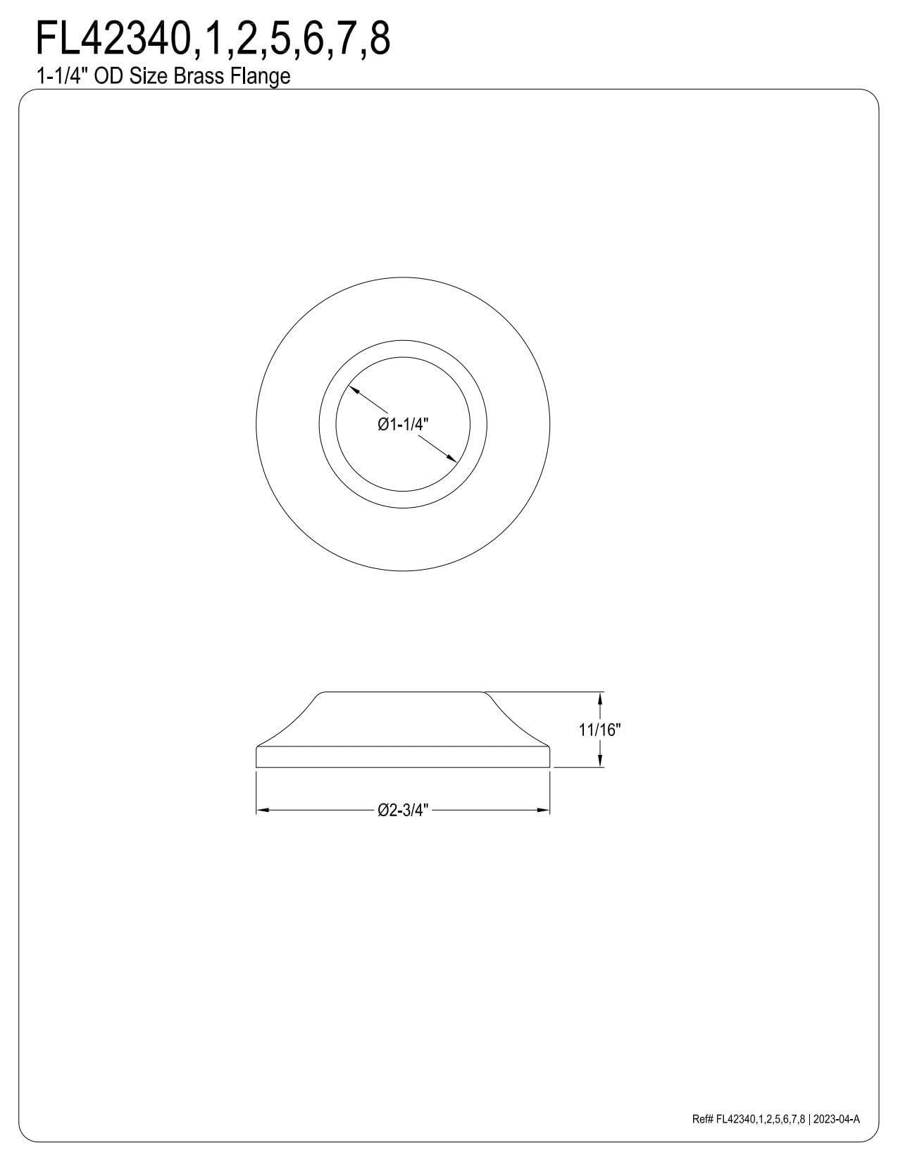 Kingston Brass FL42347 Made to Match 1-1/4 in. ID x 2-3/4 in. OD Flange, 2-3/4'' (L) x 11/16'' (W) x 2-3/4'' (H), Brushed Brass