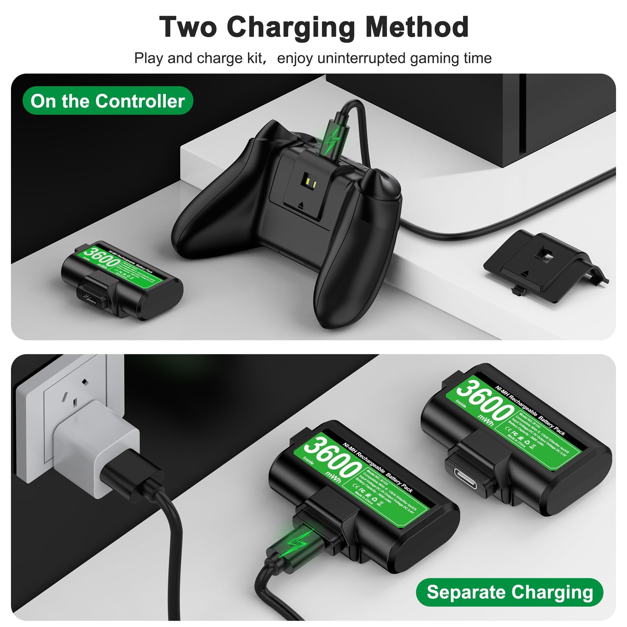 DINOSTRIKE Rechargeable Xbox Controller Battery Pack with 4 Back Covers and a USB C Charging Cable, 2x3600mWh Xbox One Controller Battery Play and Charger kit for Xbox Series X/S Remote Protectors