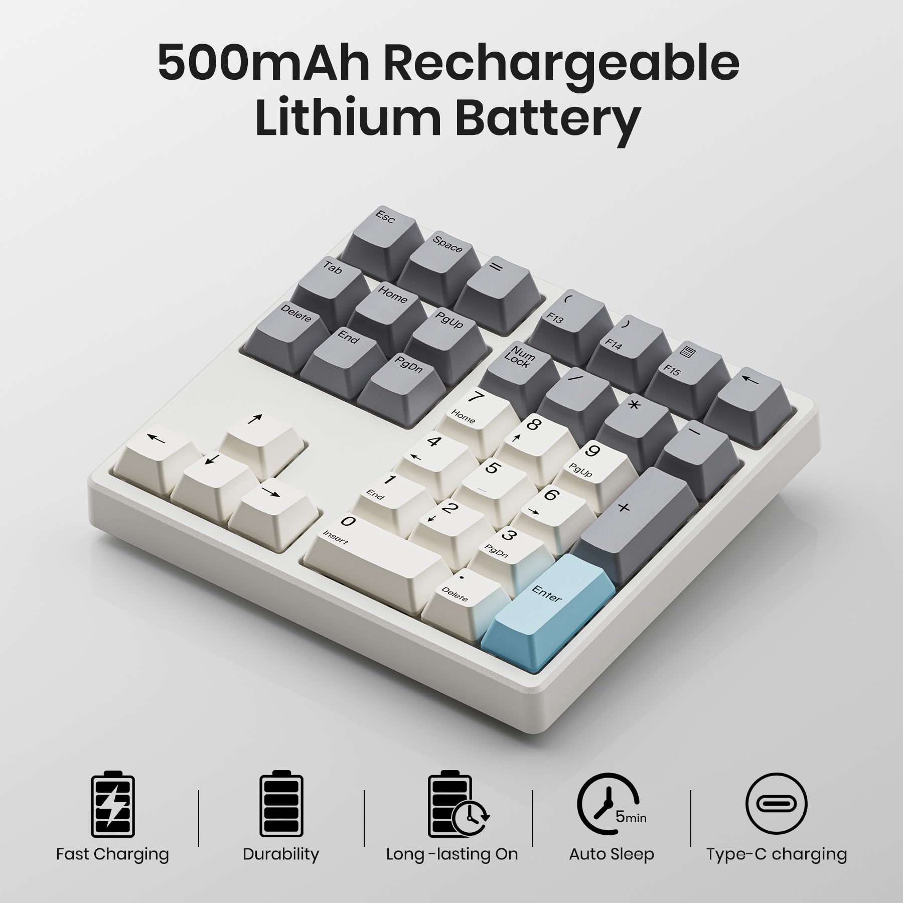 Kisnt Wireless Number Pad, 34 Key 2.4GHz Rechargeable Mechanical Numpad,Gateron Red Switches Hot Swappable Numeric Keypad with PBT Keycaps for Laptop, Mac, PC Desktop