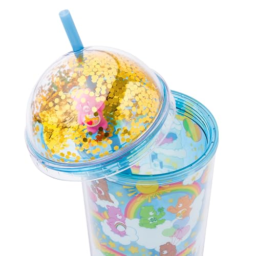 Silver Buffalo Care Bears Travel Tumbler, 24 Ounces - Featuring Love-A-Lot, Tenderheart, Grumpy, Cheer, Bedtime Bears - Glitter Top Dome