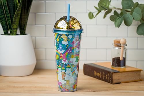 Silver Buffalo Care Bears Travel Tumbler, 24 Ounces - Featuring Love-A-Lot, Tenderheart, Grumpy, Cheer, Bedtime Bears - Glitter Top Dome