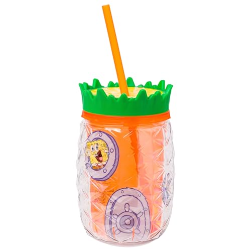 Silver Buffalo Spongebob Squarepants Gary Snail House in Bikini Bottom Pineapple Double Wall Tumbler, 16 Ounces