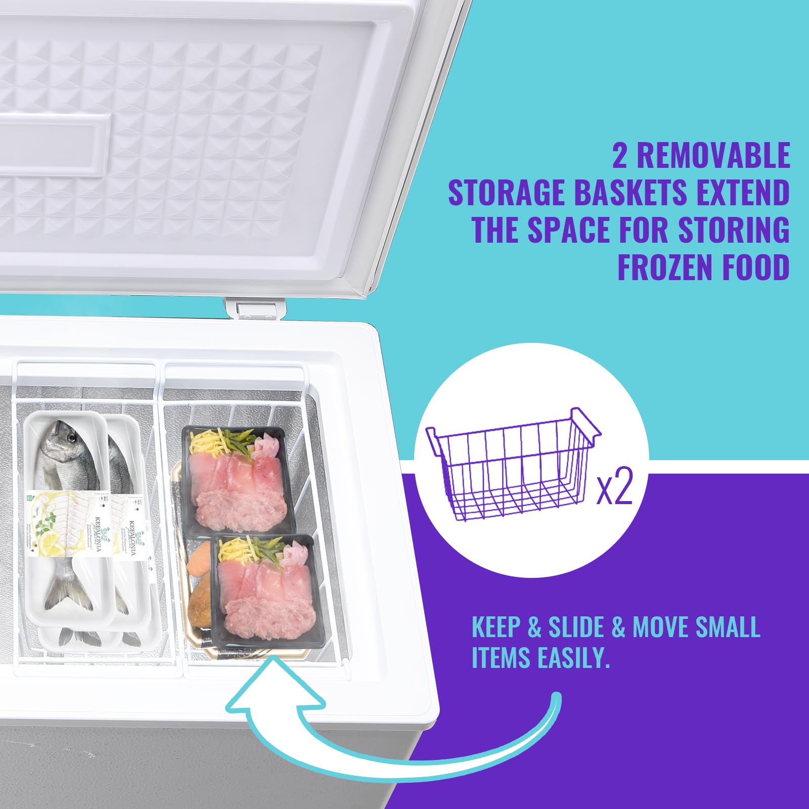 DEMULLER Chest Freezer, Small Deep 4.0 Cubic Feet White Freezing Machine, Compact Top Open Door with Electronic Panel, Temp Range -12 ℉ to 50 ℉, Two Storage Wire Baskets, Manual Defrost