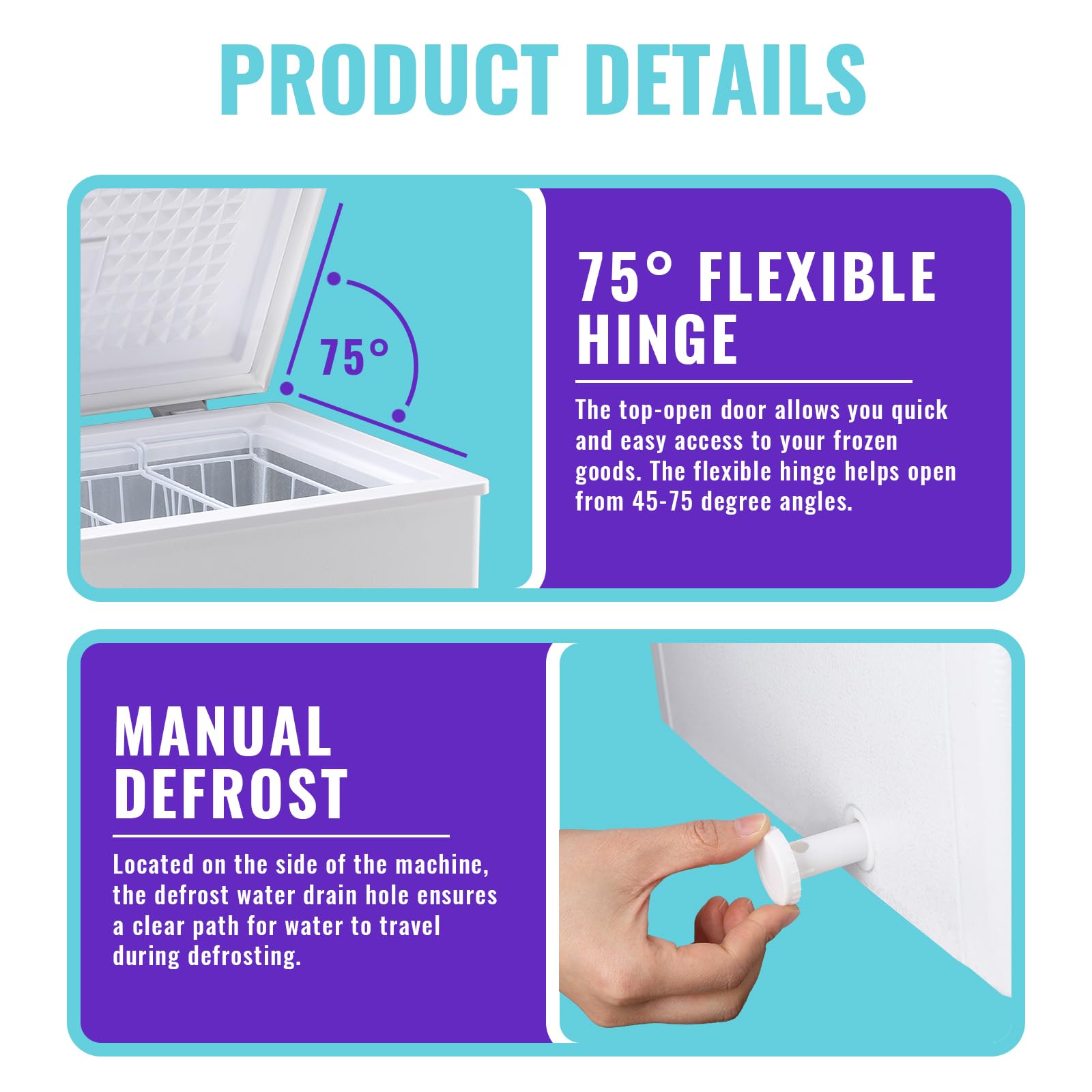 DEMULLER Chest Freezer, Small Deep 4.0 Cubic Feet White Freezing Machine, Compact Top Open Door with Electronic Panel, Temp Range -12 ℉ to 50 ℉, Two Storage Wire Baskets, Manual Defrost