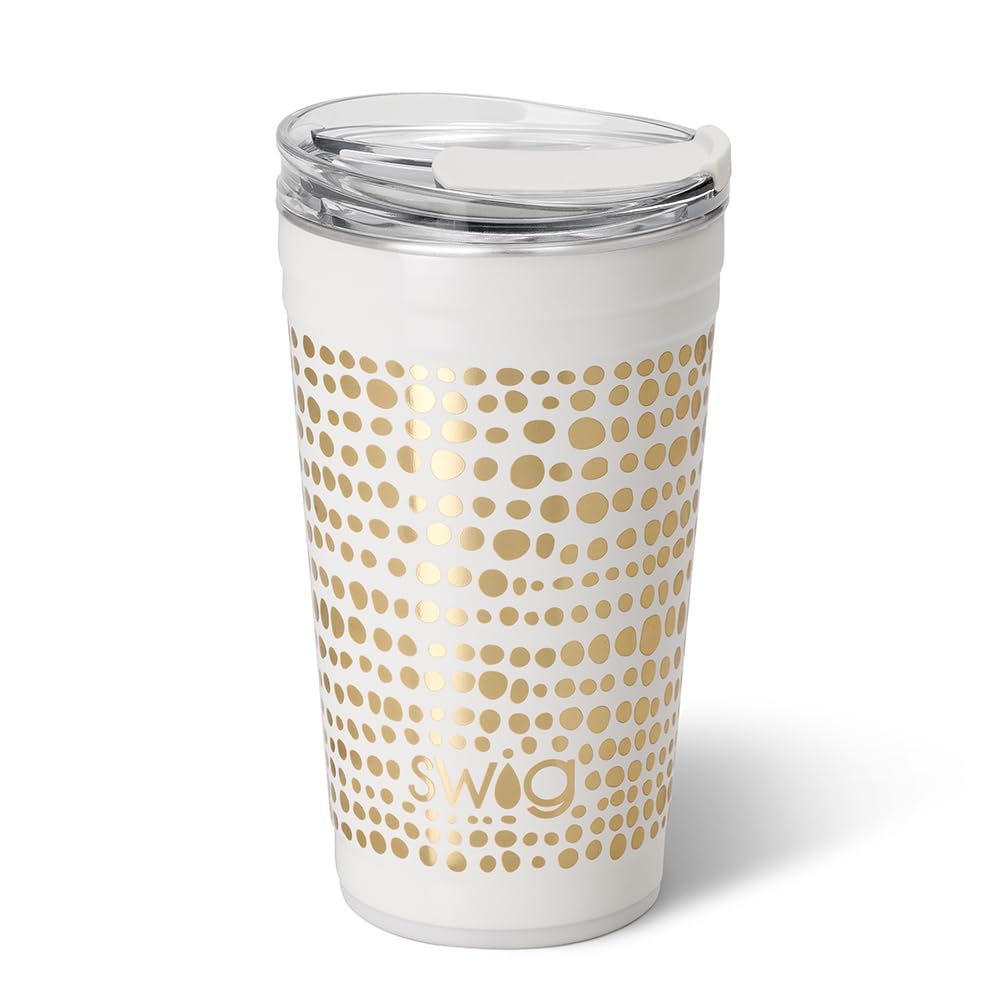 Swig Life 24oz Party Cup, Stackable Insulated Travel Coffee Tumbler with EZ Slider Lid, Cup Holder Friendly Travel Thermos, Stainless Steel 24 oz Tumbler, Reusable Coffee Mug (Glamazon Gold)