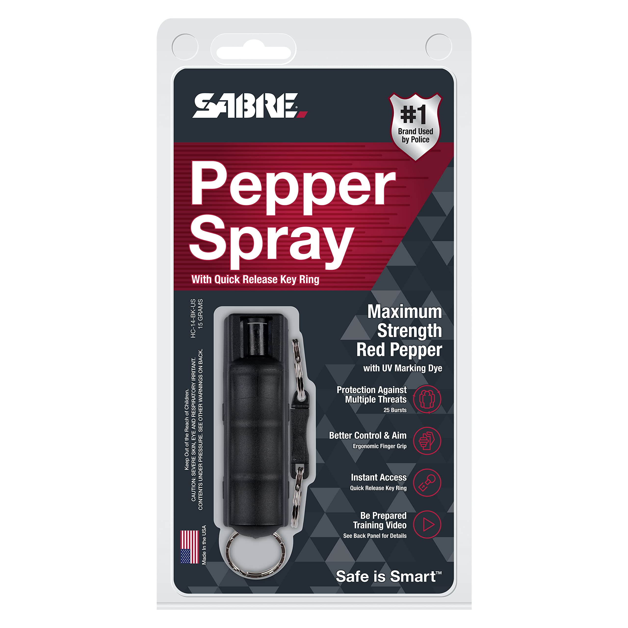 SABRE Home & Away Personal Safety Kit Pepper Spray with QuickRelease Safety Keychain, Portable Door Lock with Travel Bag, Max Strength, TSA Approved Travel Door Lock, 0.54 fl oz