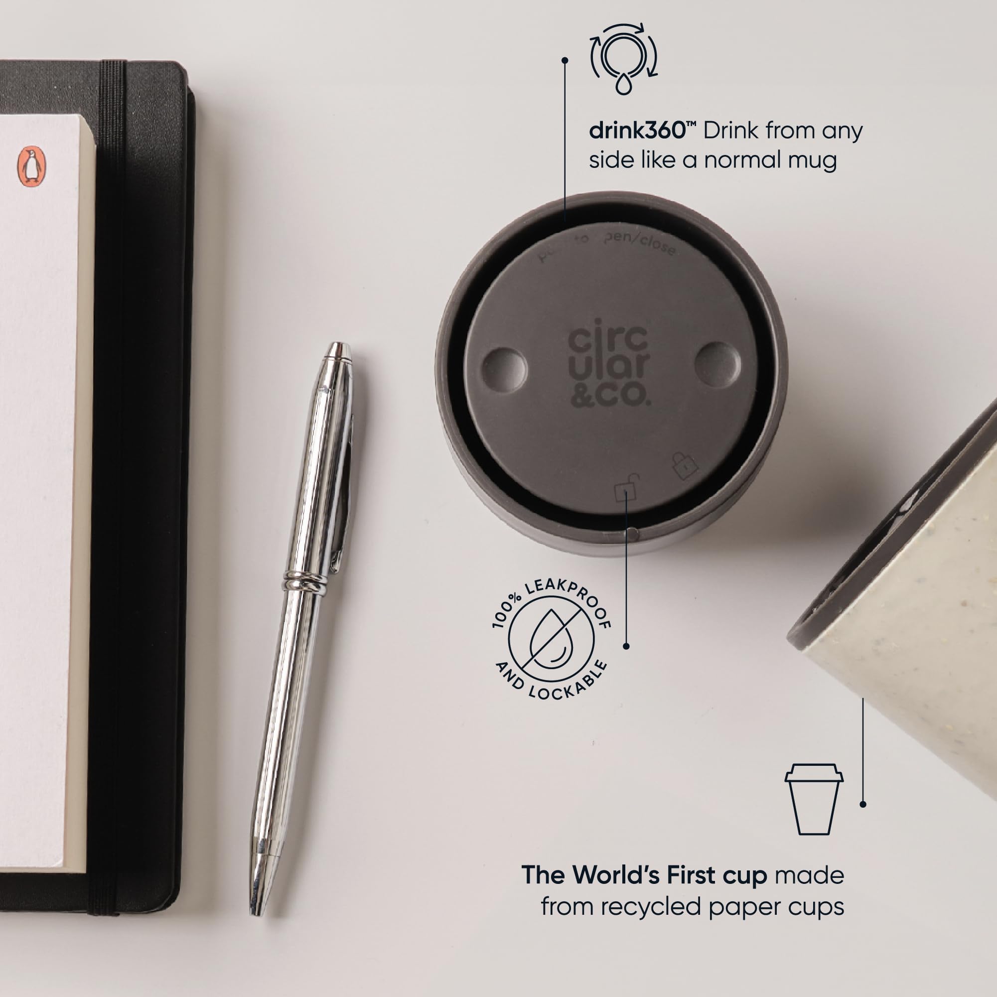 Circular & Co Insulated Reusable Coffee Cup - 8oz/227ml - Small Travel Mug - 100% Leakproof & Lockable - Push Top, One Hand Open, 360 Drinking Coffee Tumbler - Recyclable - BPA Free, Dishwasher Safe