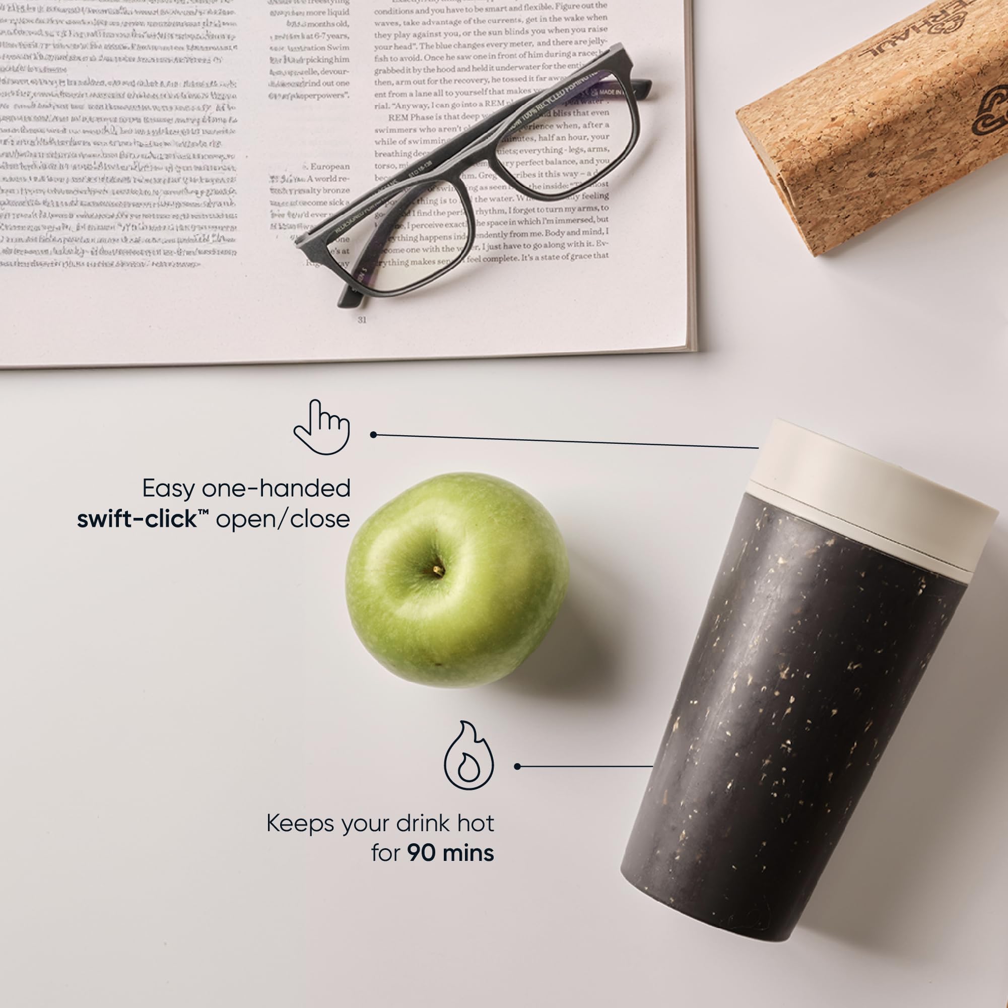 Circular & Co Insulated Reusable Coffee Cup - 8oz/227ml - Small Travel Mug - 100% Leakproof & Lockable - Push Top, One Hand Open, 360 Drinking Coffee Tumbler - Recyclable - BPA Free, Dishwasher Safe