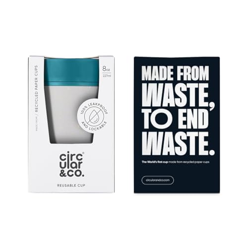Circular & Co Insulated Reusable Coffee Cup - 8oz/227ml - Small Travel Mug - 100% Leakproof & Lockable - Push Top, One Hand Open, 360 Drinking Coffee Tumbler - Recyclable - BPA Free, Dishwasher Safe