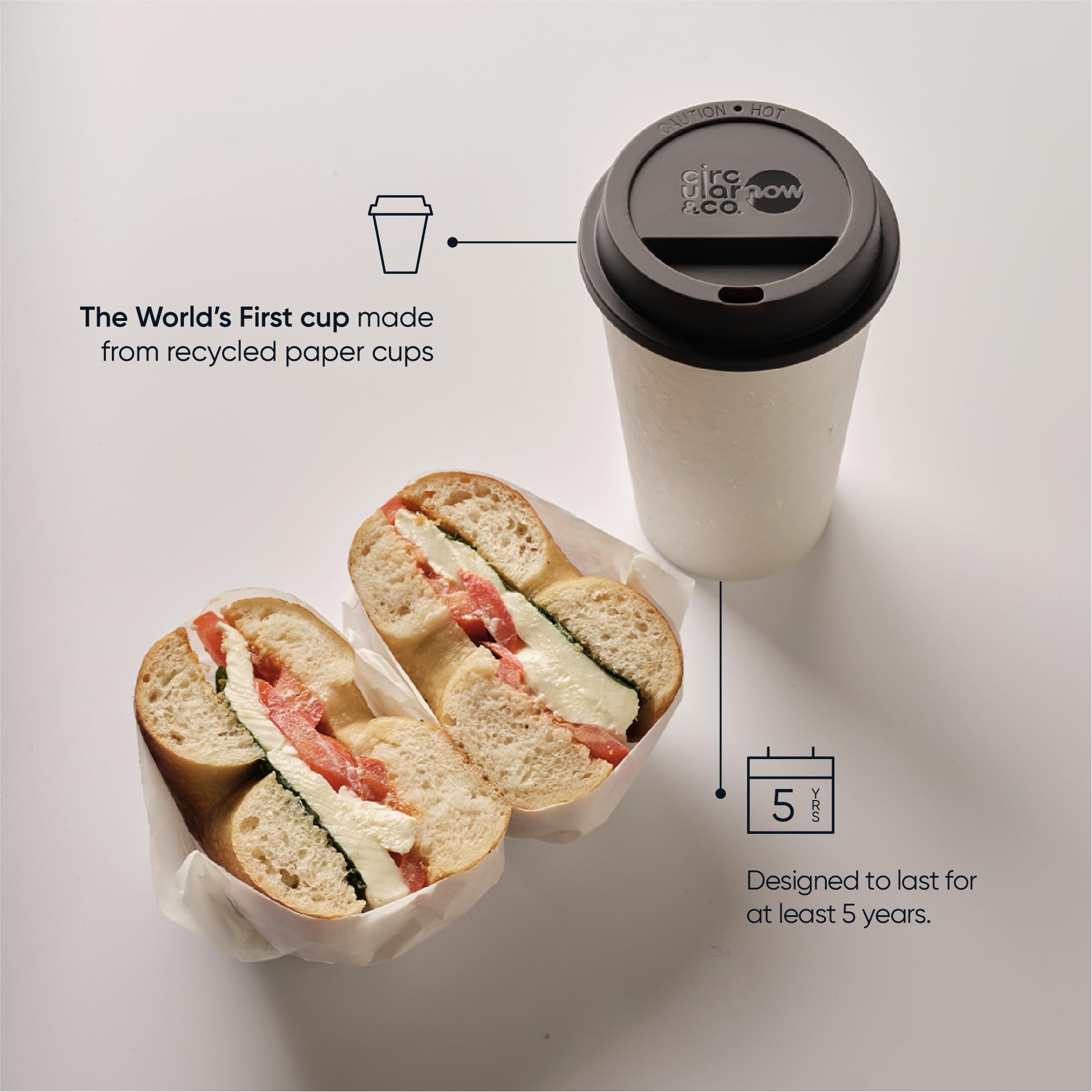 Circular and Co Reusable Now Coffee Cup - World's First Cup Made from Recycled Cups - Traditional Design - Sustainable, Insulated - 340ml/12oz (Chalk, Rockpool Blue)