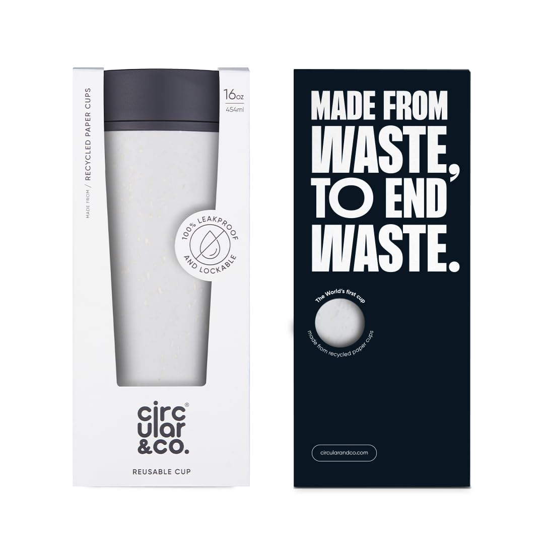 Circular & Co Reusable Coffee Cup - 16oz - 100% Leakproof Large Travel Mug - Made from Recycled Coffee Cups - Sustainble Insulated Coffee Tumbler - BPA Free - Dishwasher Safe