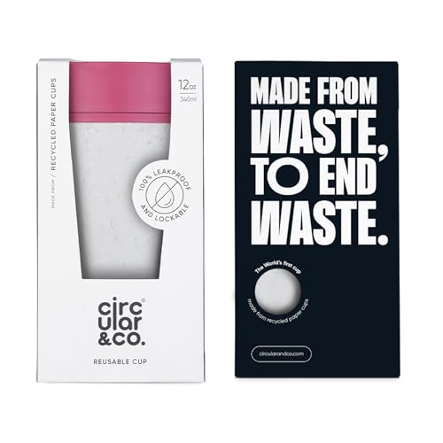 Circular & Co Reusable Coffee Cup - 12oz - 100% Leakproof Travel Mug - Made from Recycled Coffee Cups - Sustainble Insulated Coffee Tumbler - BPA Free - Dishwasher Safe