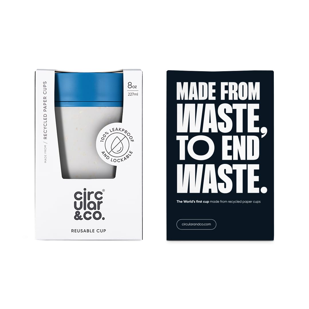 Circular & Co Insulated Reusable Coffee Cup - 8oz/227ml - Small Travel Mug - 100% Leakproof & Lockable - Push Top, One Hand Open, 360 Drinking Coffee Tumbler - Recyclable - BPA Free, Dishwasher Safe