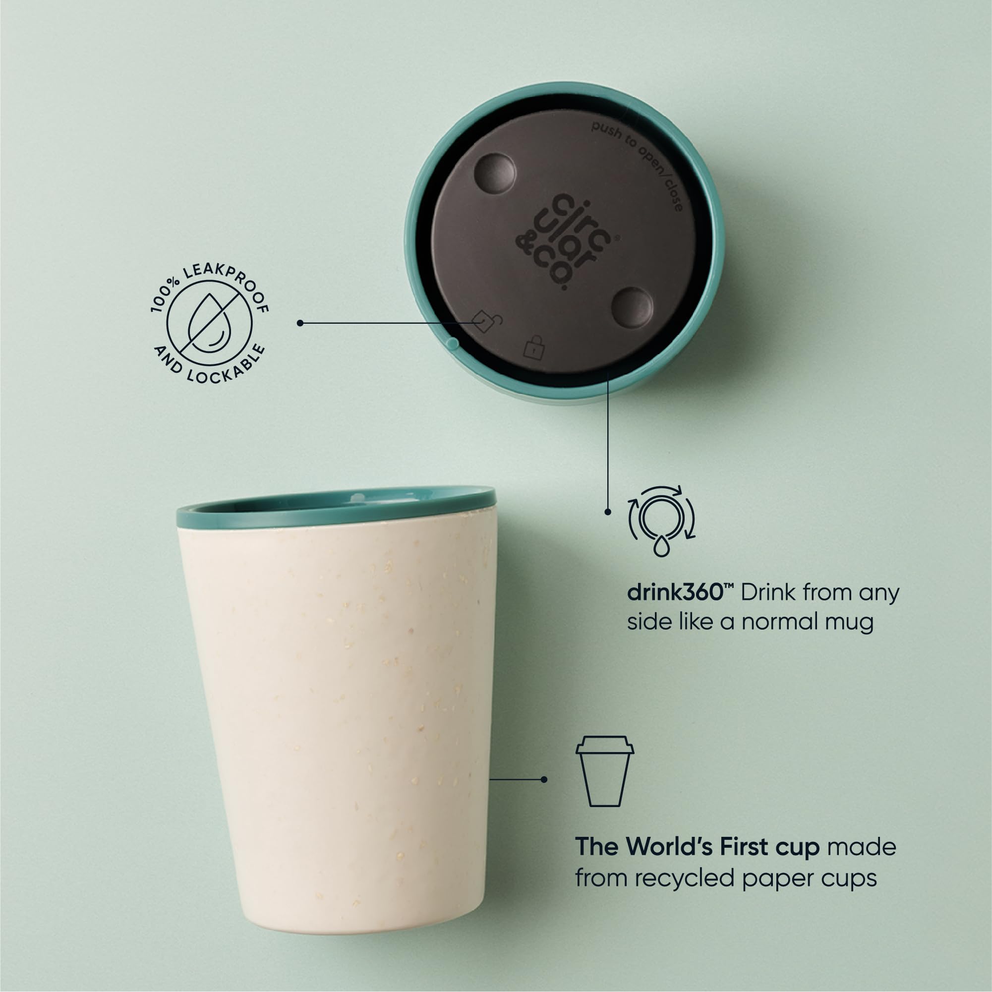Circular & Co Reusable Coffee Cup - 16oz - 100% Leakproof Large Travel Mug - Made from Recycled Coffee Cups - Sustainble Insulated Coffee Tumbler - BPA Free - Dishwasher Safe