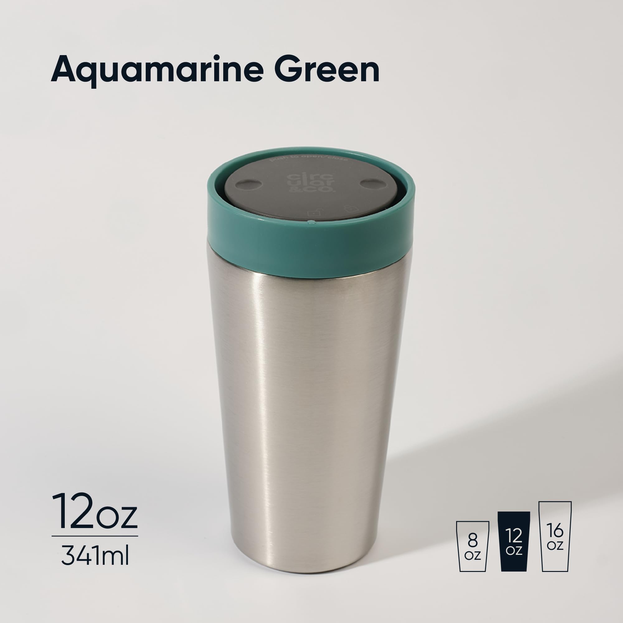 Circular & Co Stainless Steel Coffee Cup - 12oz - Insulated Reusable Travel Mug - Made from Recycled Stainless Steel - 100% Leakproof Coffee Mug - Fully Lockable - Insulated for 6 Hours
