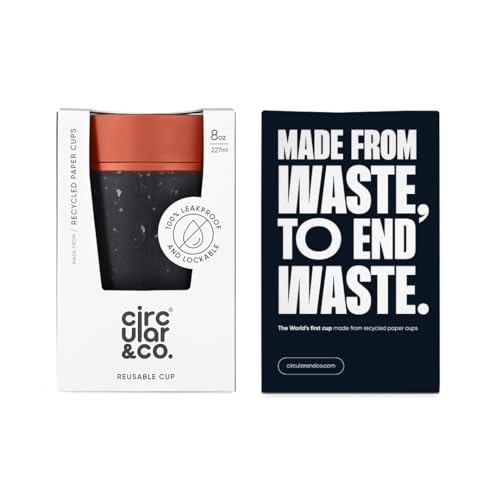 Circular & Co Insulated Reusable Coffee Cup - 8oz/227ml - Small Travel Mug - 100% Leakproof & Lockable - Push Top, One Hand Open, 360 Drinking Coffee Tumbler - Recyclable - BPA Free, Dishwasher Safe