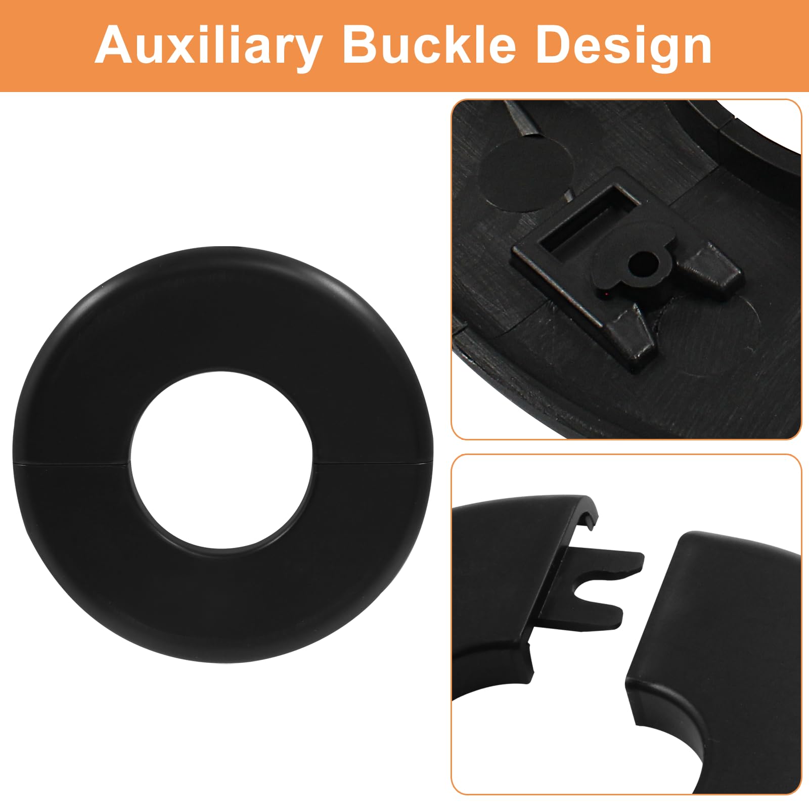 BokWin 2 Pcs Round Wall Split Flange Cover Escutcheon Plate Self-Adhesive Split Pipe Flange for 1.73 Inch/44mm Dia Pipe (Black)